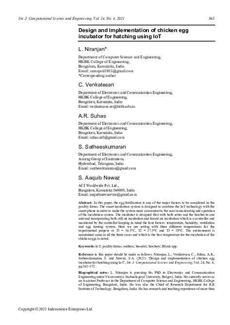 pdf design and implementation of chicken egg incubator for hatching