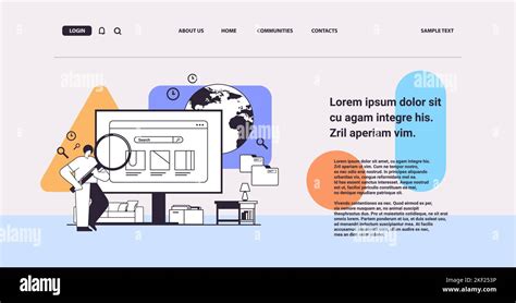 Businessman Using Magnifying Glass Web Page Data Analyzing Man Examining Surface Of Browser