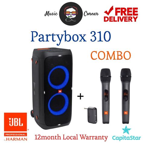JBL PartyBox Portable Bluetooth Speaker WITH JBL Wireless Microphone Combo Audio Soundbars