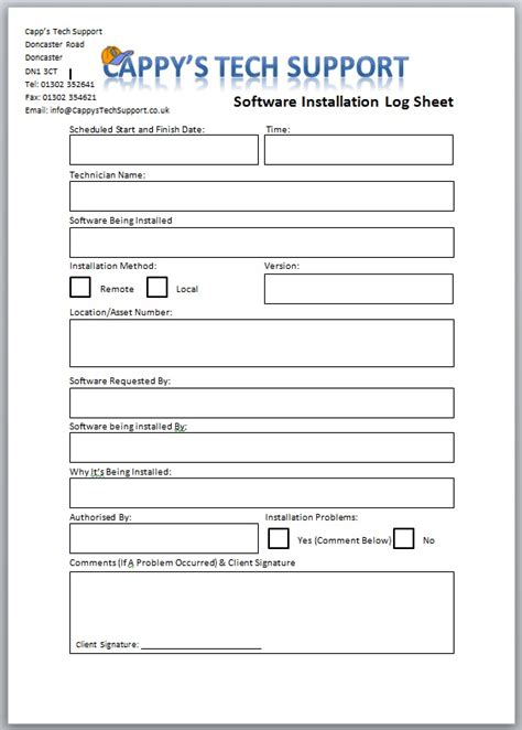 James It System Support Software Installation Log Sheet