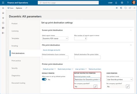 Report Restricted Printers Docentric AX