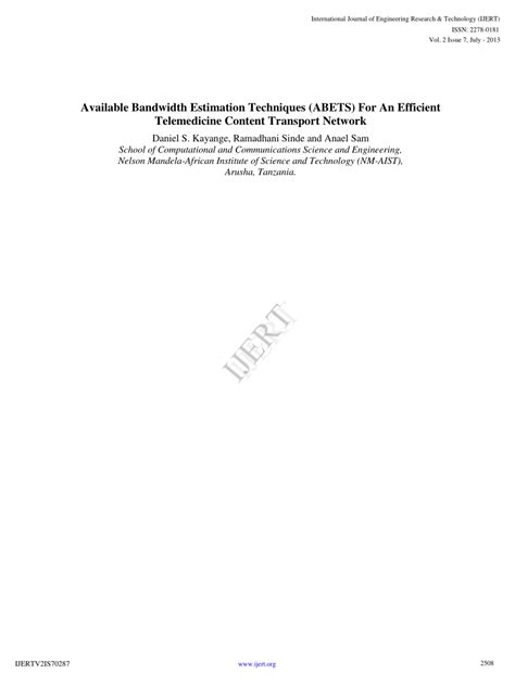 Pdf Available Bandwidth Estimation Techniques Abets For An Efficient Telemedicine Content