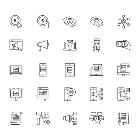 라인 아트 디지털 마케팅 아이콘 터 Seo 분석 이메일 소셜 미디어 Ppc 콘텐츠 아이콘 프리미엄 벡터