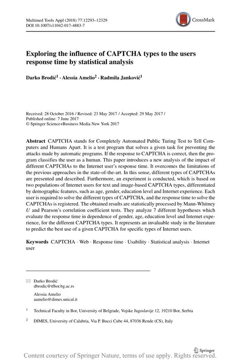 exploring the influence of captcha types to the users response time by