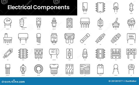 Set Of Outline Electrical Components Icons Minimalist Thin Linear Web Icon Set Stock Vector