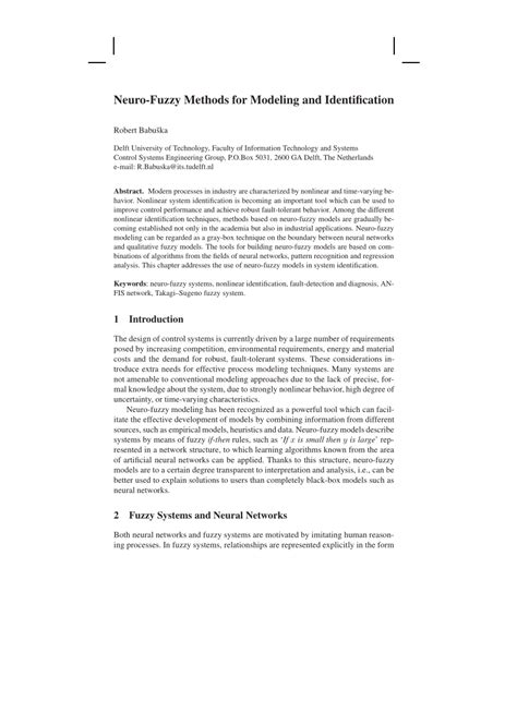 Pdf Neuro Fuzzy Methods For Modeling And Identification