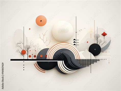 Abstract Geometric Design With Overlapping Circles And Line Art In A Neutral Color Palette