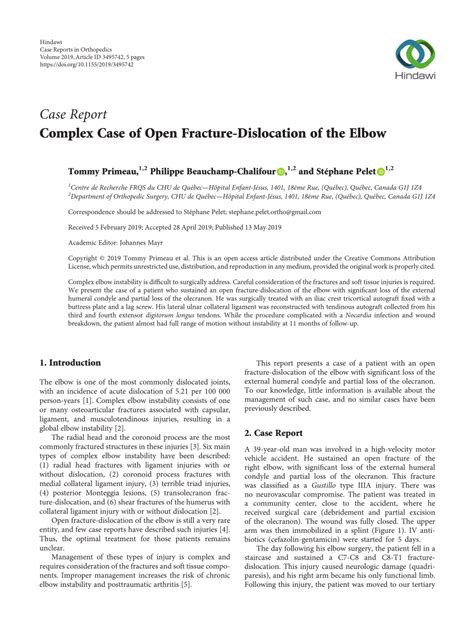 Pdf Complex Case Of Open Fracture Dislocation Of The Elbow