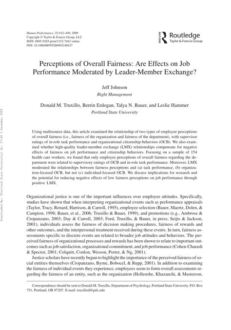 Pdf Perceptions Of Overall Fairness Are Effects On Job Performance