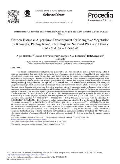 Pdf Carbon Biomass Algorithms Development For Mangrove Vegetation In Kemujan Parang Island