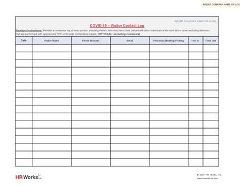 Printable Visitor Log Templates Excel Word