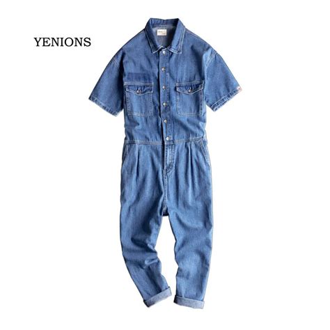 2021 여름 얇은 오버롤 남성용 데님 점프수트 라펠 반팔 루즈 청바지 힙합 카고 바지 패션 화물 바지청바지 Aliexpress