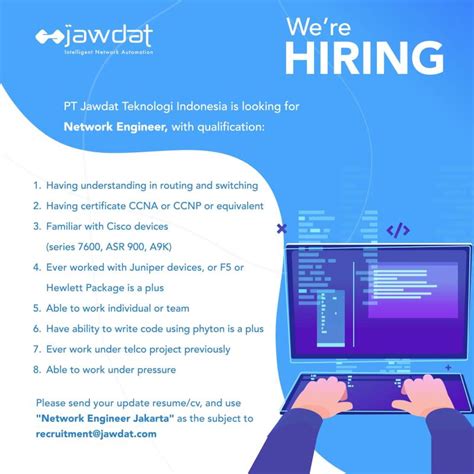 Pt Jawdat Teknologi Indonesia On Linkedin Codes Networkengineering Hiring