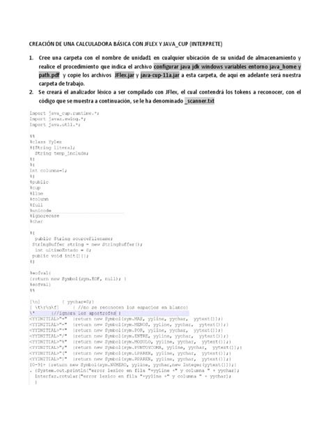 creación de una calculadora básica con jflex y java pdf compilador