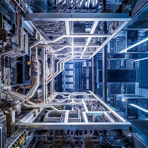 Intricate Circuitry And Wiring In A Modern Data Center Server Rack Premium Ai Generated Image