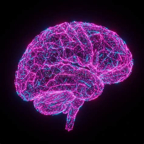 A Digital Representation Of A Human Brain Composed Of Interconnected Neon Lines Stock