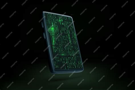premium vector 3d mobile phone with binary data stream in matrix