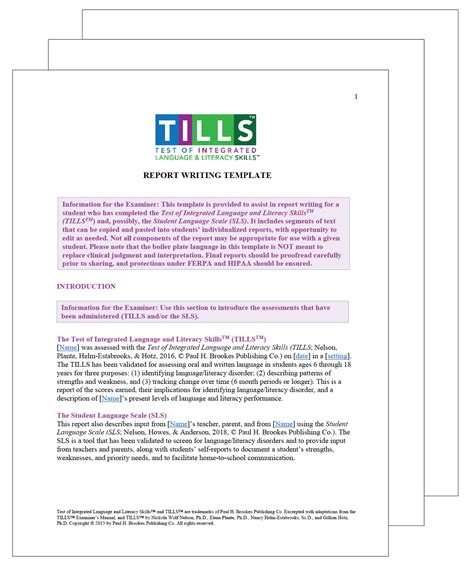 Tills Report Writing Templates Thank You Brookes Tills