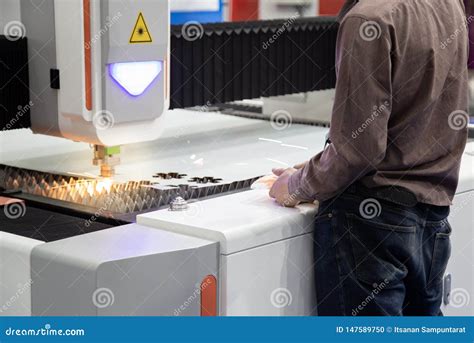 Worker Operate CNC Machine With G Code Monitor High Skill Labor Work Industry With Safety