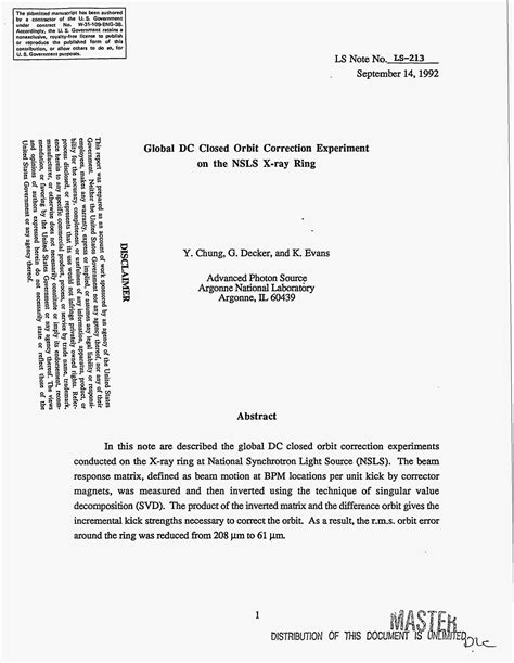 Global Dc Closed Orbit Correction Experiment On The Nsls X Ray Ring Unt Digital Library