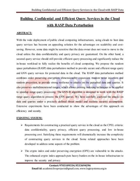 Building Confidential And Efficient Query Services In The Cloud With Rasp Data Perturbation Docx