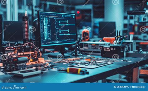 A Robotics Lab With Circuits Soldering Tools And A Programming Stock Illustration