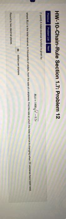 Solved HW Chain Rule Section Problem Previous Chegg Com