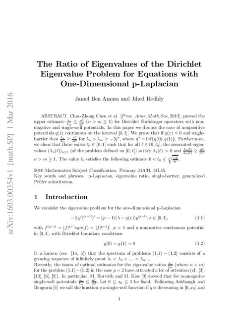 Pdf The Ratio Of Eigenvalues Of The Dirichlet Eigenvalue Problem For Equations With One