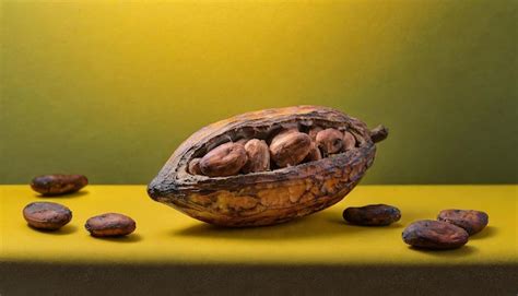 Cocoa Bean On Yellow Background Premium Ai Generated Image