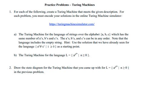 Solved Practice Problems Turing Machines For Each Of Chegg