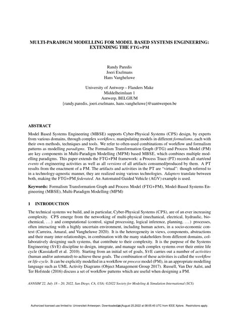 Pdf Multi Paradigm Modelling For Model Based Systems Engineering