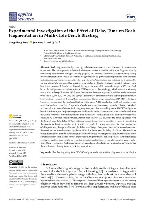 Pdf Experimental Investigation Of The Effect Of Delay Time On Rock Fragmentation In Multi Hole