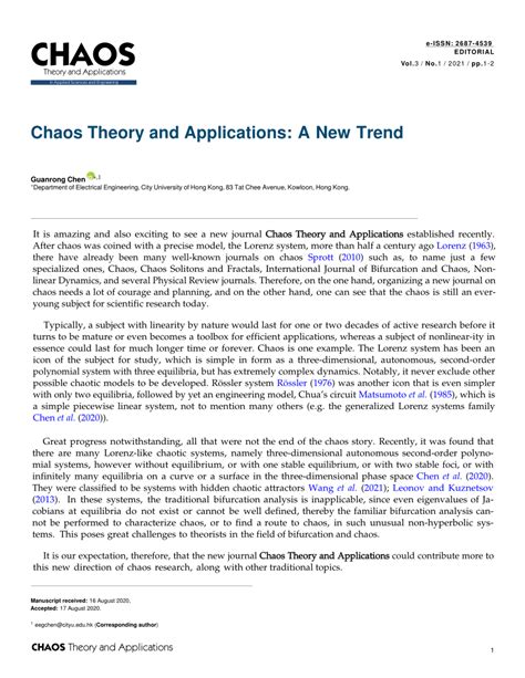 Pdf Chaos Theory And Applications A New Trend