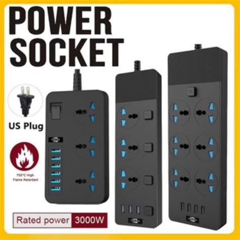 Extension Wire Us Plug 2m 3m 5m 3000w Power Strip With Usb Power Socket Protector Extension Cord