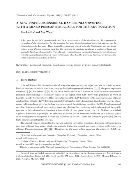 Pdf A New Finite Dimensional Hamiltonian Systems With A Mixed Poisson Structure For The Kdv