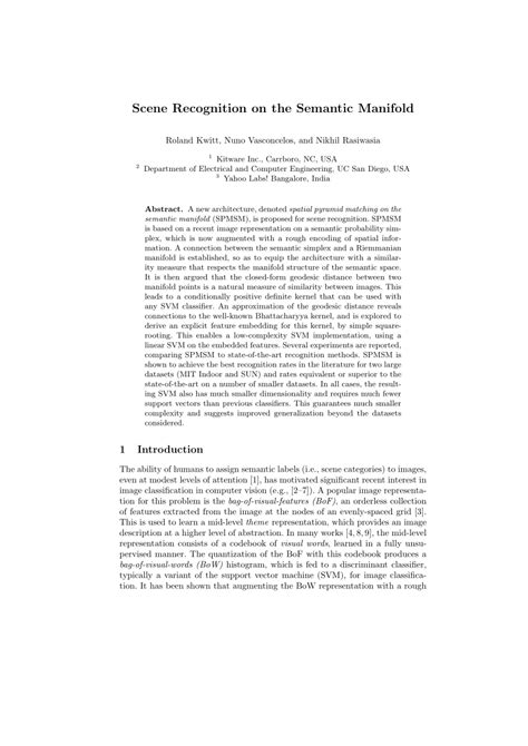 Pdf Scene Recognition On The Semantic Manifold