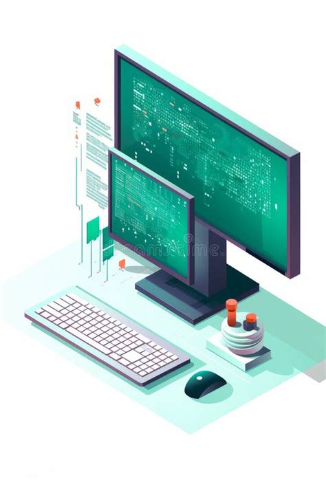 computer monitor and keyboard on desk with mouse generative ai stock