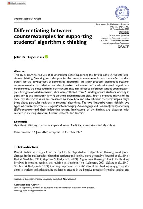 Pdf Differentiating Between Counterexamples For Supporting Students Algorithmic Thinking