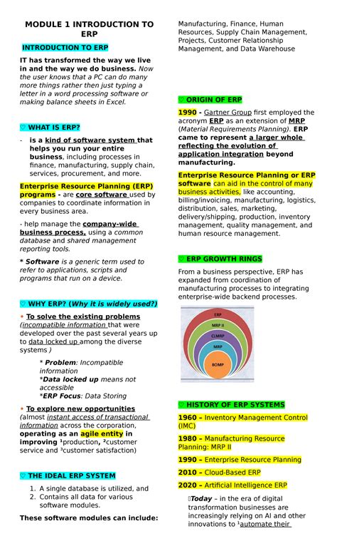 Erpm Lesson 1 Enterprise Resource Planning Module 1 Introduction
