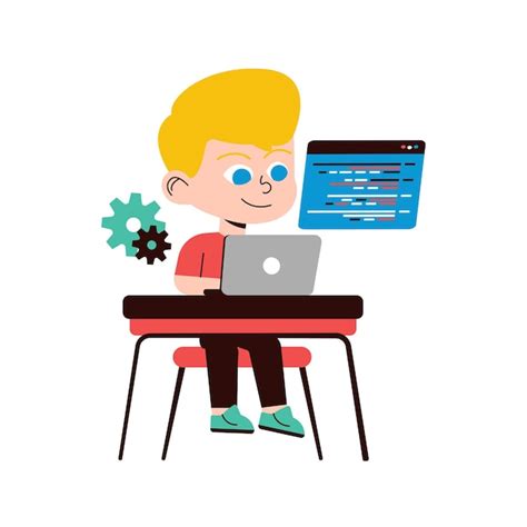 Premium Vector Boy Coding With Laptop Illustration