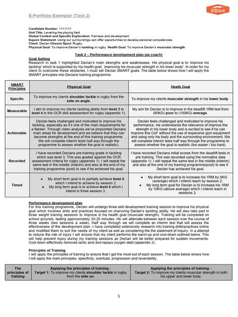 E Portfolio Task 2 Exemplar Performance Development Plan As Coach