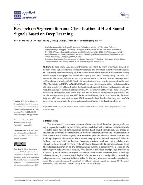 Pdf Research On Segmentation And Classification Of Heart Sound Signals Based On Deep Learning