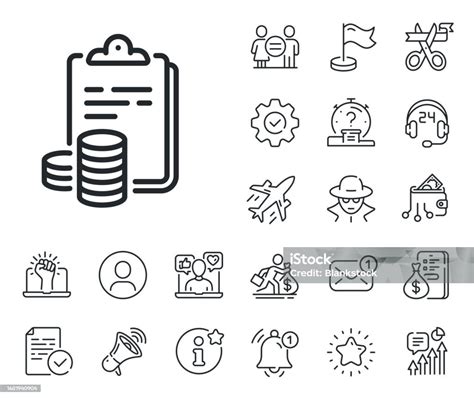 회계 라인 아이콘입니다 클립보드 문서 서명입니다 샐러리맨 남녀 평등 및 경보 벨 벡터 계약서에 대한 스톡 벡터 아트 및 기타 이미지 Istock