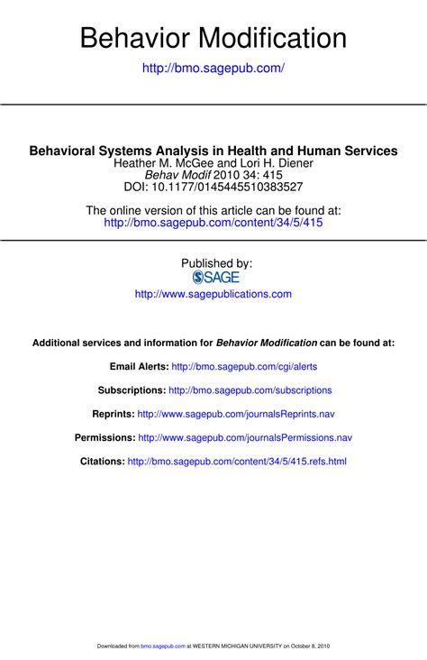 Pdf Behavioral Systems Analysis In Health And Human Services