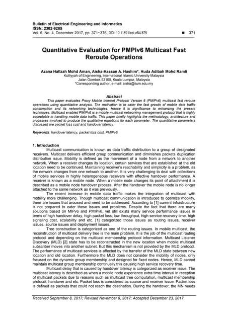 Quantitative Evaluation For Pmpiv6 Multicast Fast Reroute Operations Pdf
