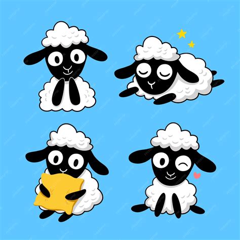 귀여운 양 일러스트 스티커 세트 프리미엄 벡터