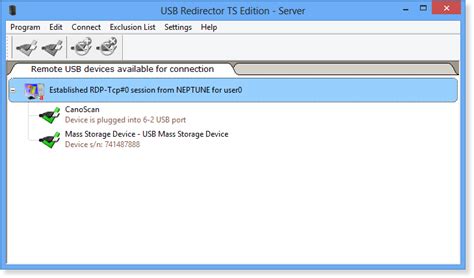 User Interface Main Window — Usb Redirector Ts Edition Server User