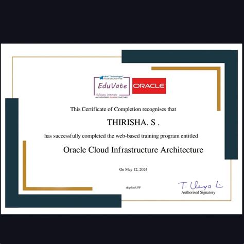 i am earn a new certificate in oracle cloud infrastructure thirisha sakthi
