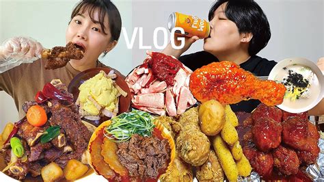 이것저것 만들어 먹는 먹방 브이로그 청년다방 차돌떡볶이버터갈릭감튀 네네치킨 쇼킹핫 소갈비찜 콩나물불고기 떡만둣국 컵라면 육개장 Mukbang Vlog Korean