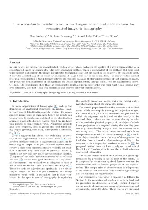 pdf the reconstructed residual error a novel segmentation evaluation